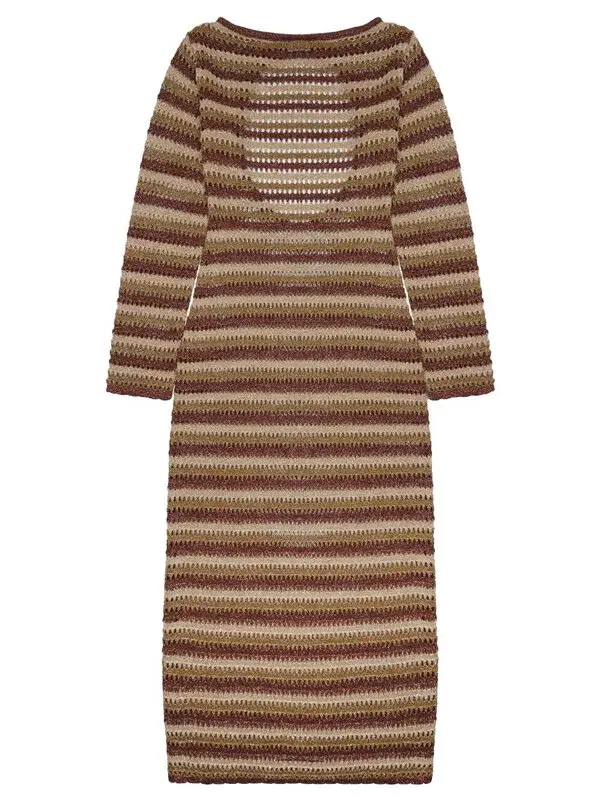 MC2 SAINT BARTH Striped Crochet Knit Maxi Dress - Gold
