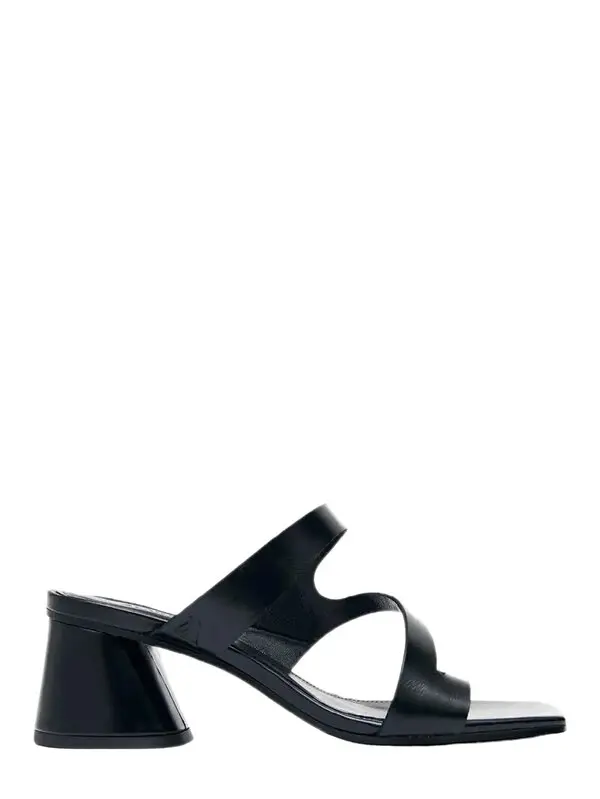 ALOHAS Asymmetric Strap Leather Square-toe Block Heel Sandals - Nero