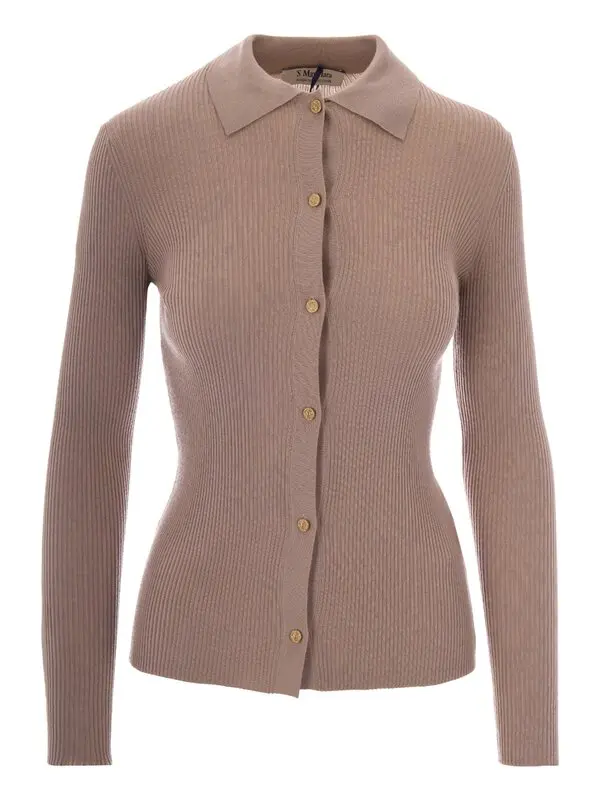 Max Mara Ribbed Knit Button-front Cardigan - Beige