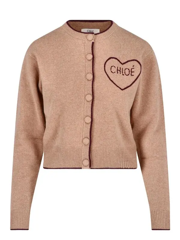 Chloé Wool-cashmere Heart Appliqué Cardigan - Brown