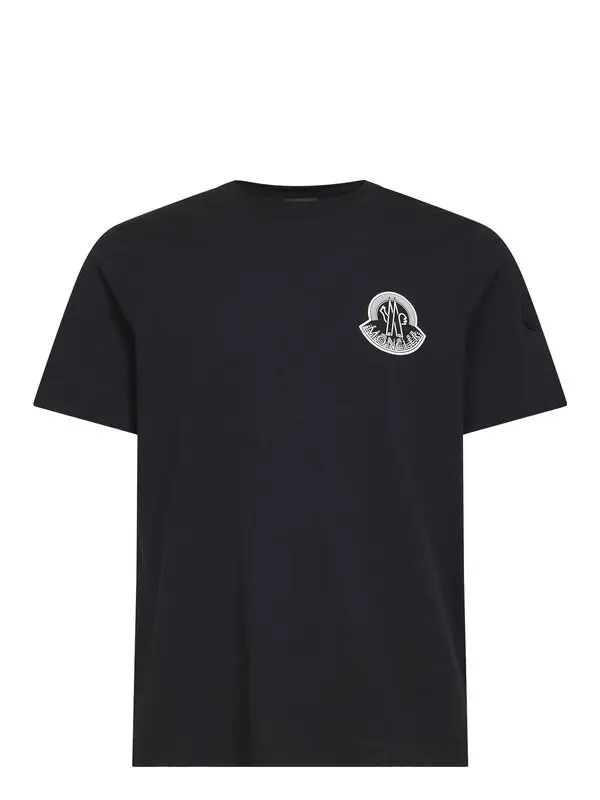 Moncler Cotton Crewneck Short-sleeve T-shirt With Printed Logo - Nero