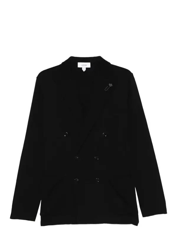 LARDINI Double Breasted Cotton Blazer With Notch Lapel - Black