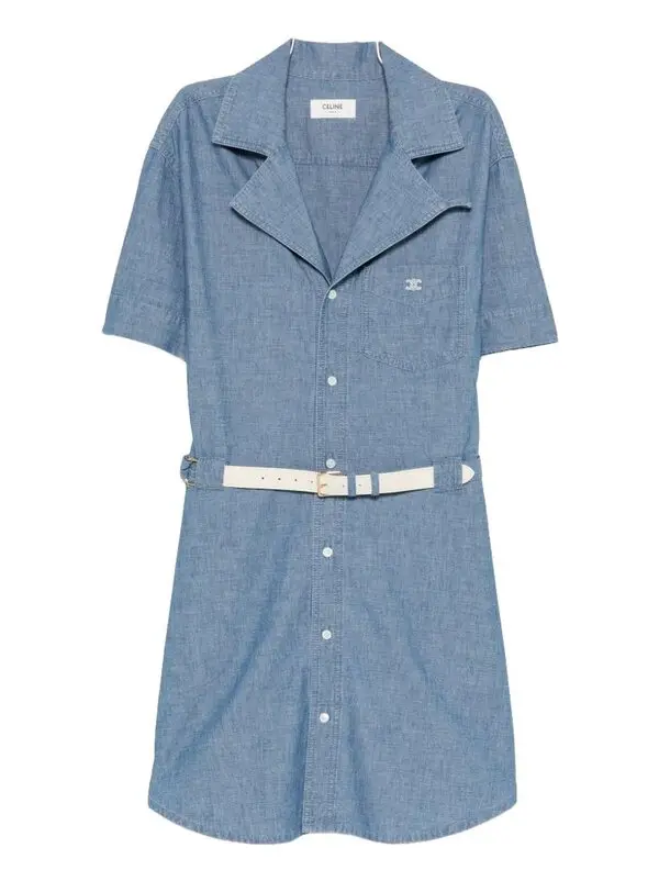 Celine Denim Cotton Dress With Triomphe Logo - Multicolor