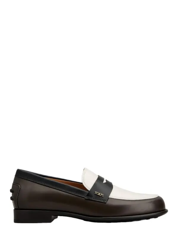 TOD'S Leather Loafers With Gold-tone Logo Plaque - Multicolor