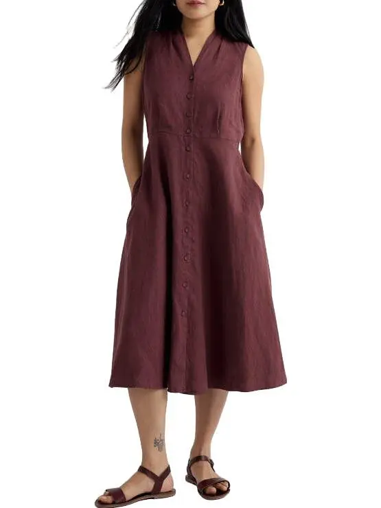 SEASALT CORNWALL Sleeveless Linen Button-up Midi Dress - Cacao