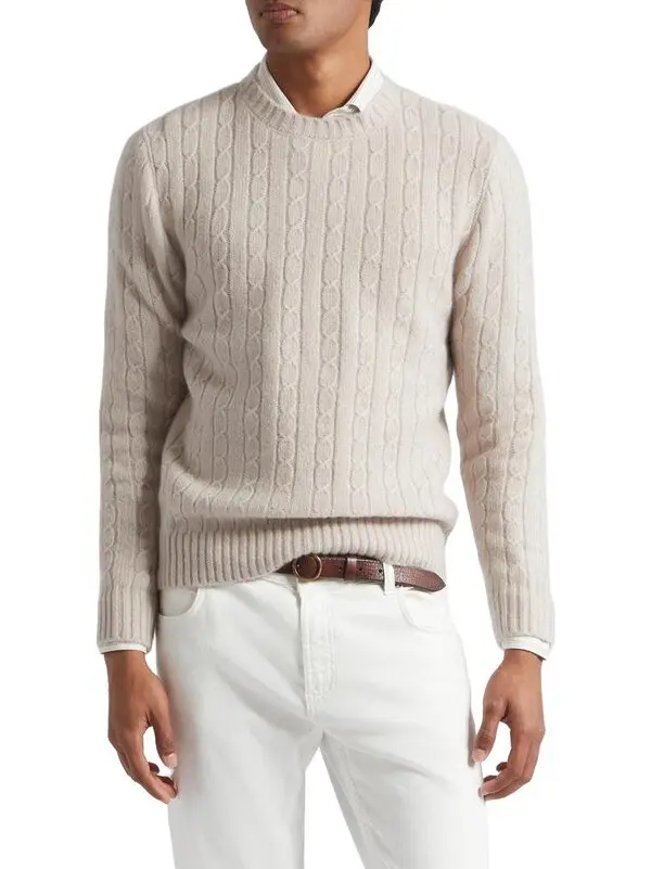 Eleventy Cable Knit Cashmere & Silk Blend Sweater - 02n Sand