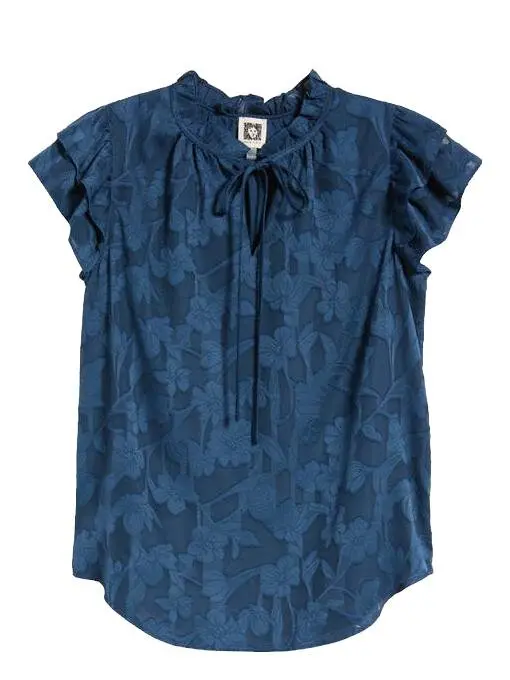 Anne Klein Ruffle Tie Neck Blouse - Blue Carbon