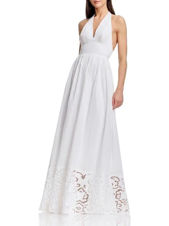Dress The Population Nessie Cutwork Detail Halter Gown - White
