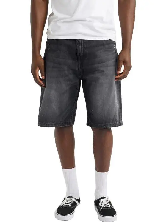 Carhartt Work In Progress Landon Denim Shorts With Paint Splatter - Black (destroy Wash/splatter)