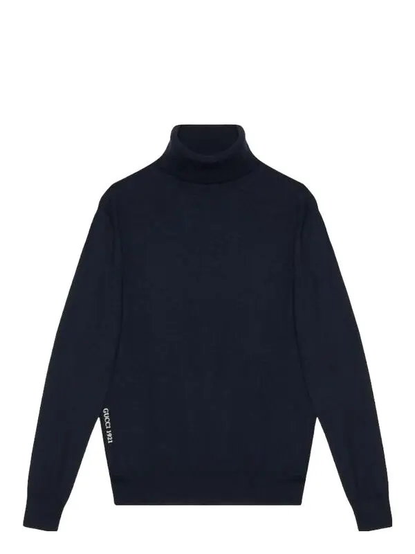 Gucci Embroidered Wool Turtleneck Sweater - Dark Blue