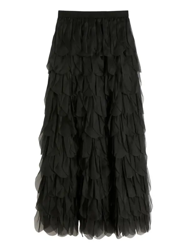 Max Mara Long Silk Organza Skirt With Petal Detail - Black