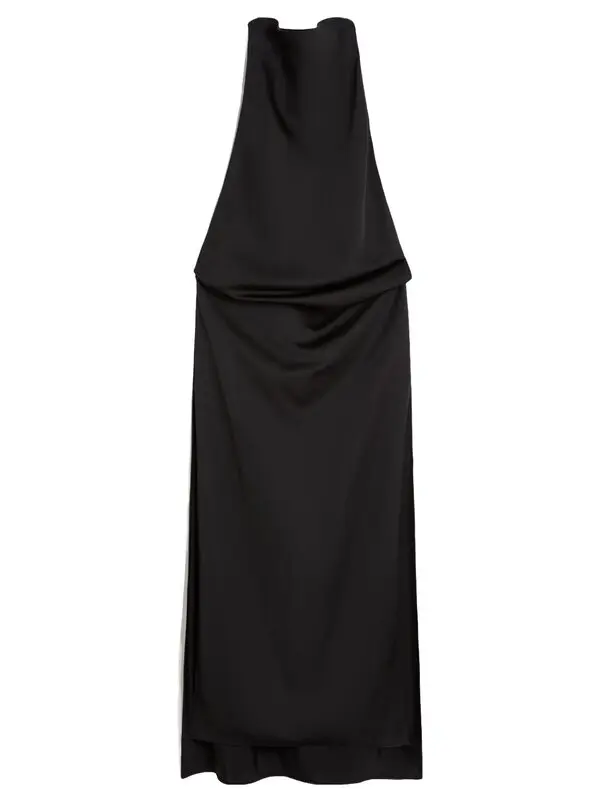 Max Mara Viscose Satin Draped Maxi Dress With High-low Hem - Black