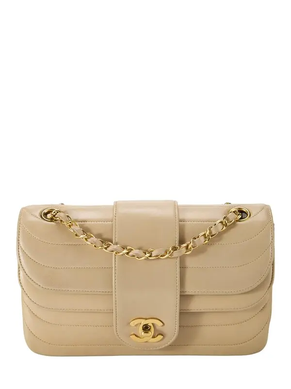 Chanel Quilted Lambskin Double Round Flap Small - Beige