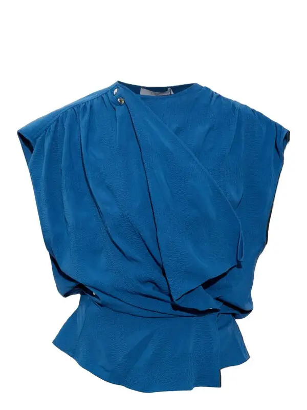 IRO PARIS Pleated Round Neck Top - Blue