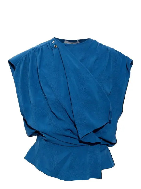 IRO PARIS Pleated Round Neck Top - Blue