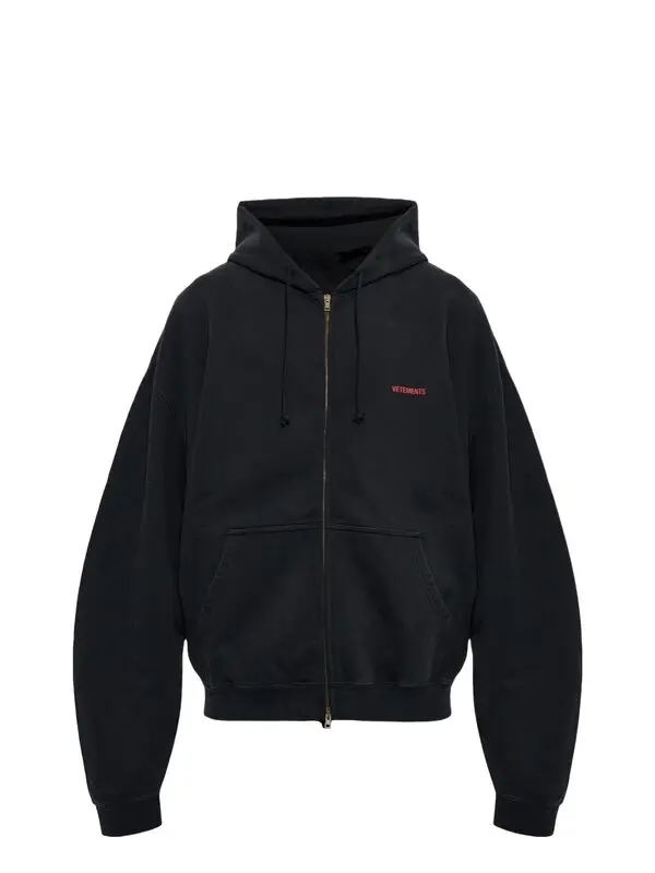 Vetements Long-sleeved Zip-up Hoodie - Black