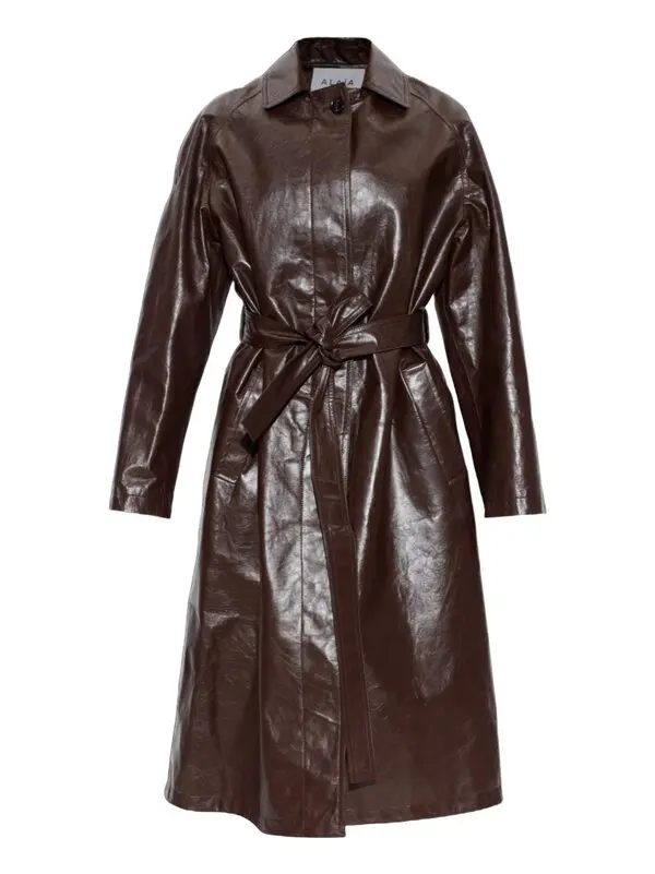 Alaïa Long-sleeved Belted Coat - Wine Red