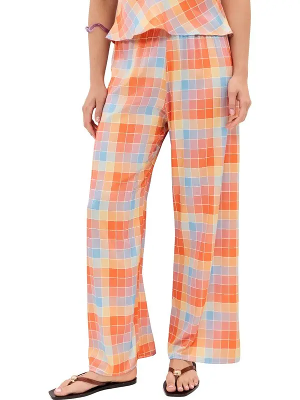 MADELYNNE Rose Pants Plaid Satin Wide Leg Trousers - Multi Plaid