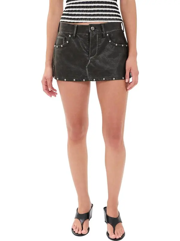 Free People Lainey Studded Vegan Mini Skirt - Black