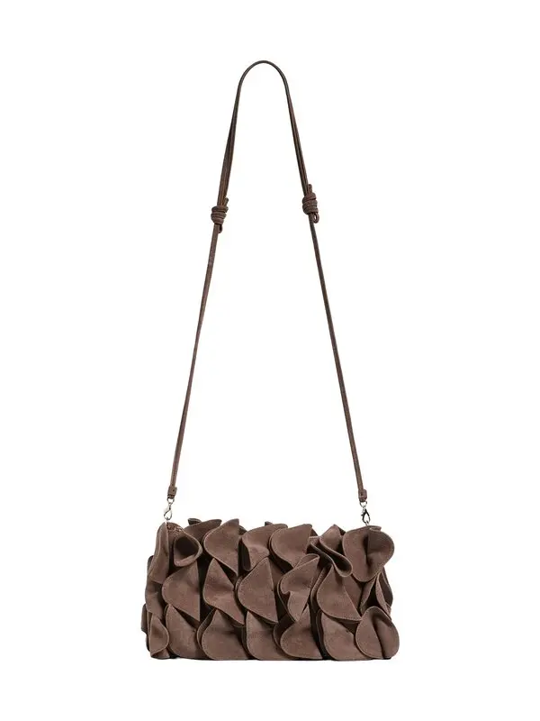 Farm Rio Suede Flower Clutch Bag With Floral Accents - Sand