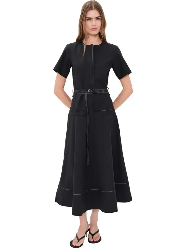 Proenza Schouler White Label Elizabeth Midi Dress With Contrast Stitching - Black
