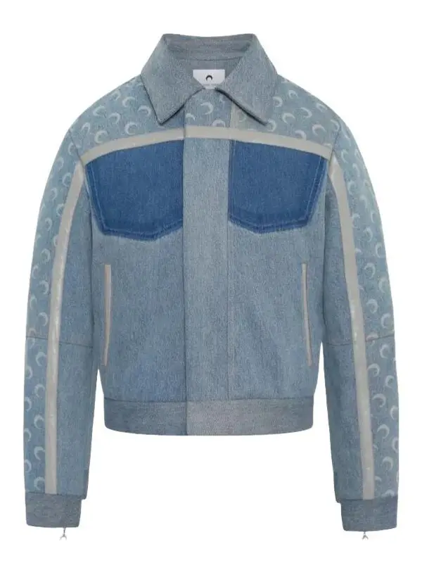 MARINE SERRE Moon-print Panelled Denim Jacket - Gray