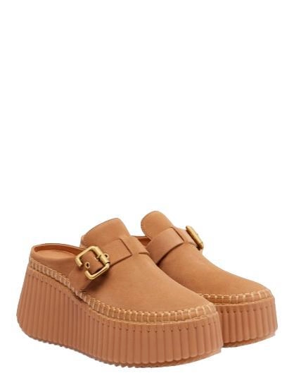 Chloé Nama Leather Platform Mules - Brown