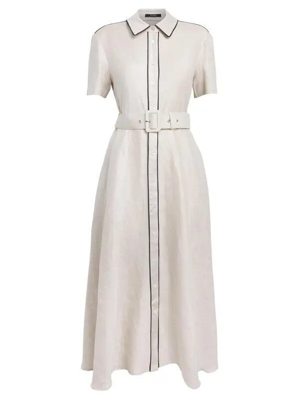 TOCCIN Linen-blend Jean Midi Dress With Contrast Piping - Beige