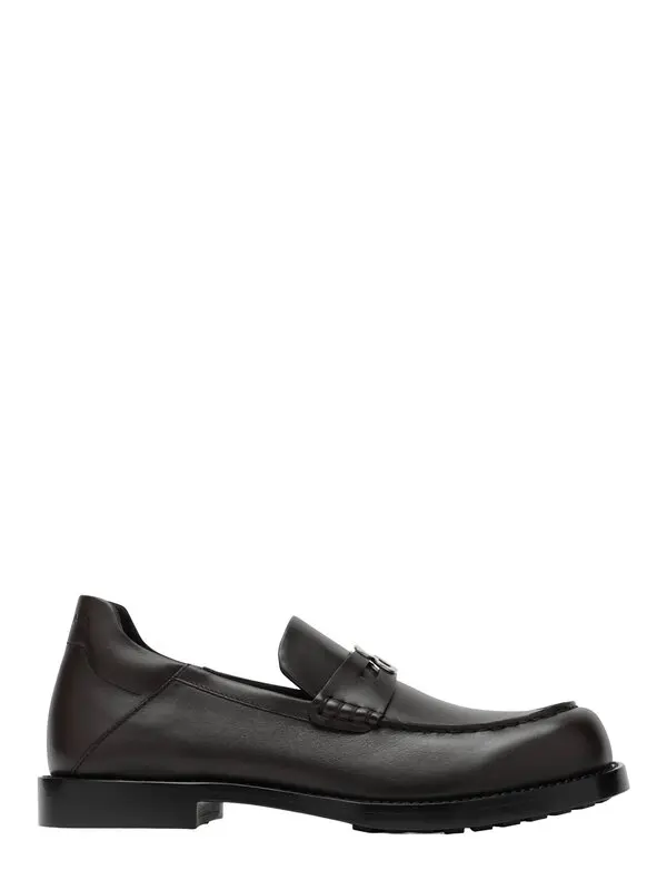 Balenciaga Leather Loafers With Bb Metal Logo - Brown