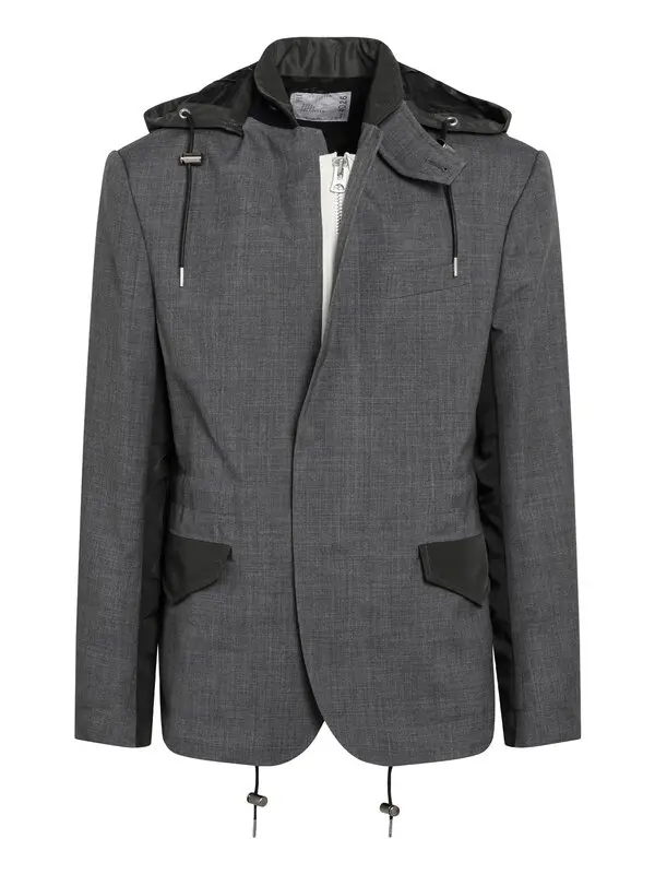 Sacai Hybrid Wool And Nylon Jacket - Gray