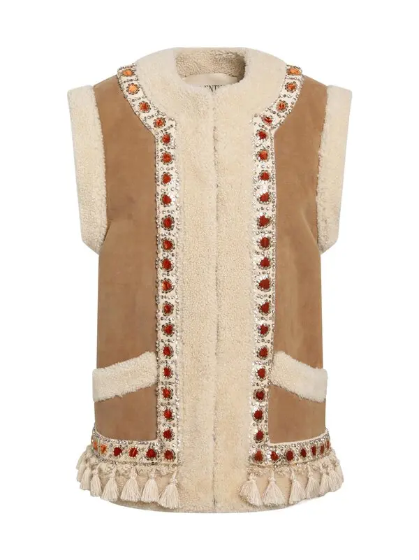 Valentino Garavani Shearling And Suede Vest - Cream