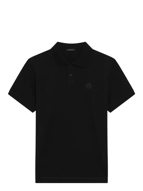 Moncler Cotton Pique Polo Shirt With Logo Patch - Black