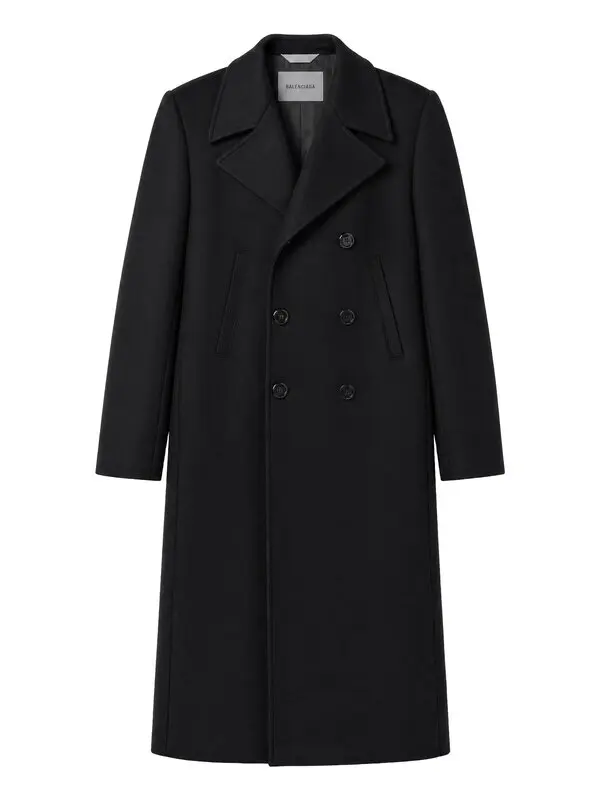 Balenciaga Long Double-faced Tailored Coat In Wool - Black