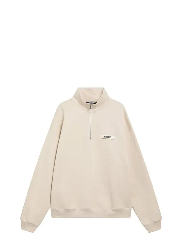 Jacquemus Half-zip Sweatshirt With Grosgrain Logo Detail - Cream