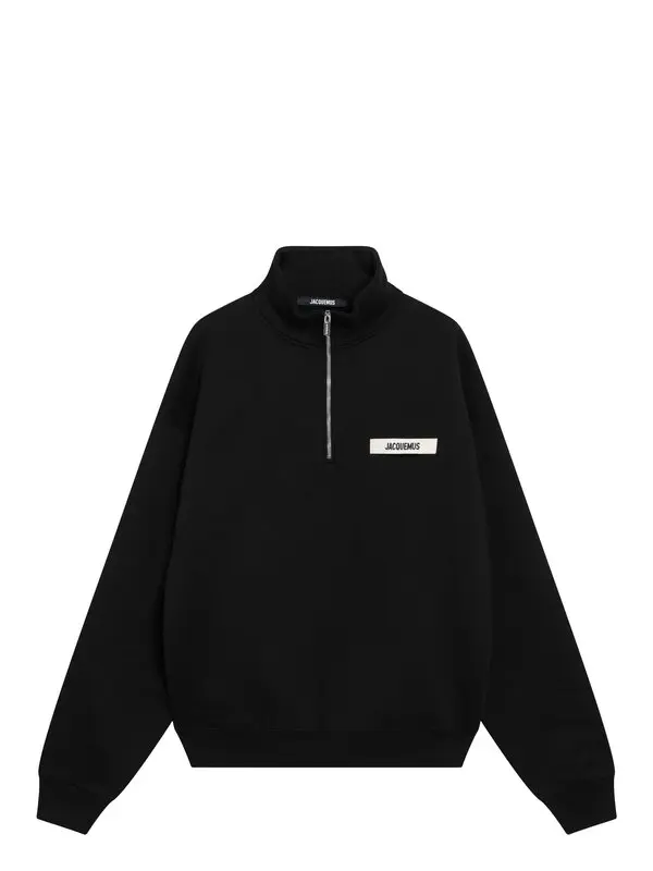 Jacquemus Zip-neck Sweatshirt With Gros Grain Logo - Black