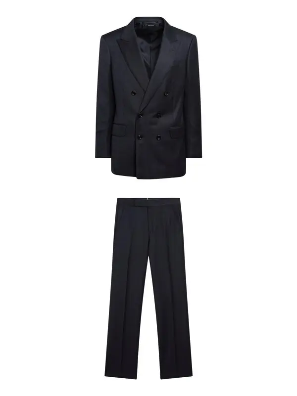 TOM FORD Navy Double-breasted Wool Suit - Blue