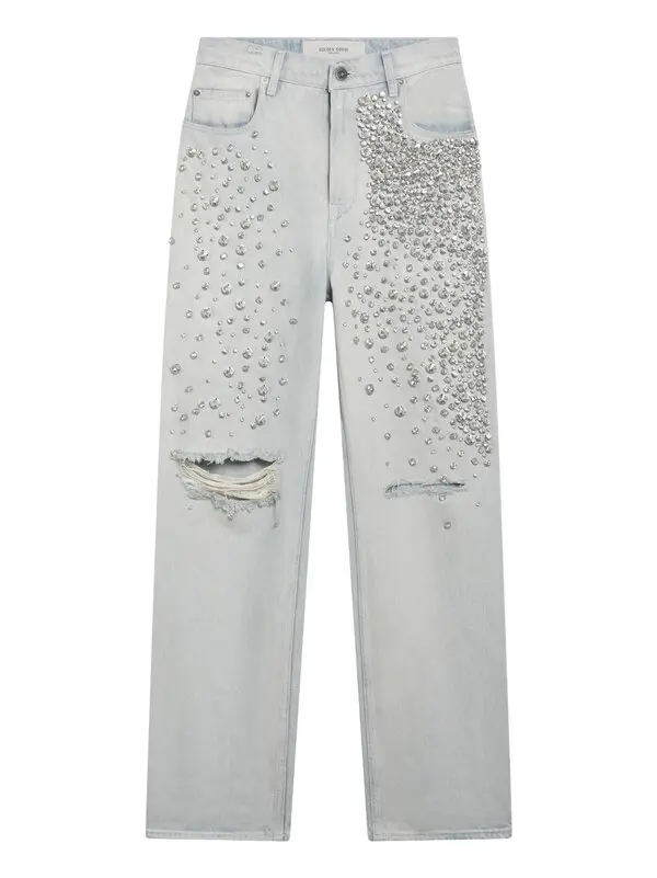 GOLDEN GOOSE Wide Leg Jeans With Cabochon Crystals - Blue