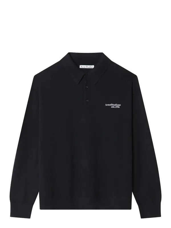 Acne Studios Woollen Polo Shirt With Embroidered Logo - Black