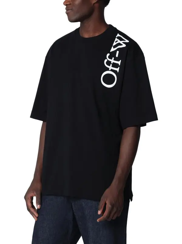 Off-White Crewneck T-shirt With Printed Logo In Cotton - Black