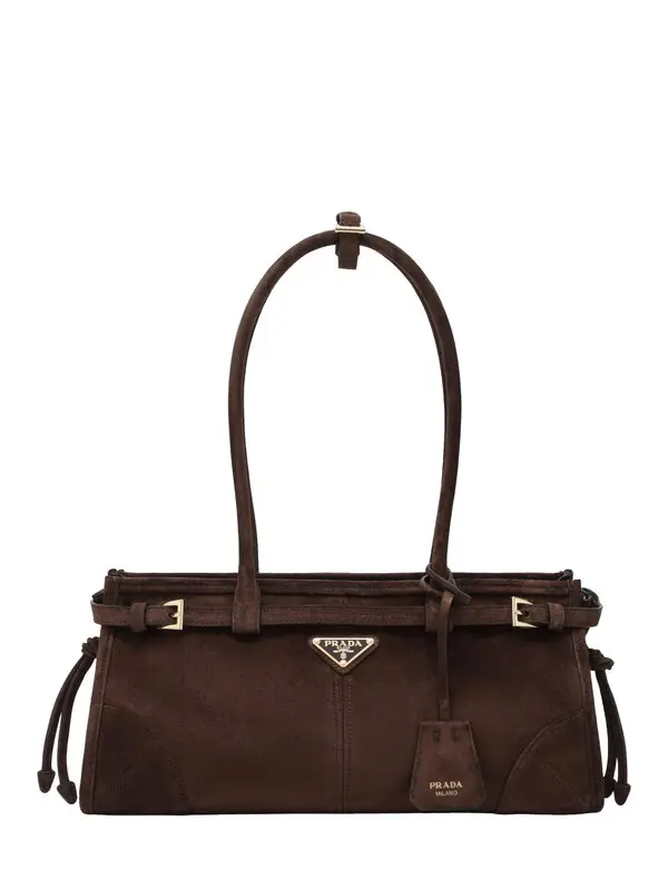 Prada Bonnie Medium Suede Handbag - Brown