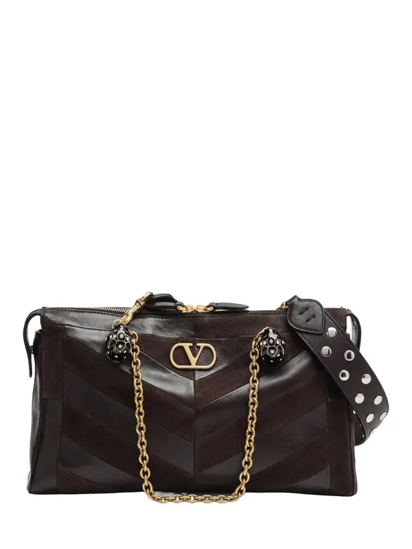 Valentino Garavani Medium Panthea Shoulder Bag In Suede And Nappa Leather - Brown