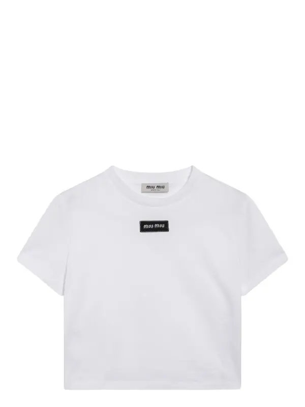 Miu Miu Jersey T-shirt With Logo Patch - White