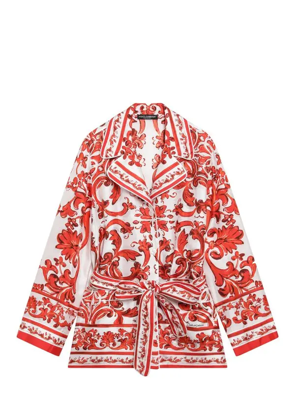 Dolce & Gabbana Silk Shirt With Majolica Print - Orange