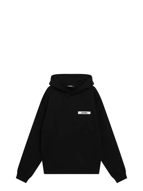 Jacquemus Cotton Fleece Hoodie With Grosgrain Logo Detail - Black