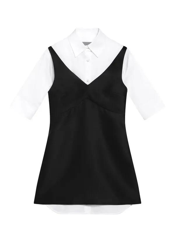 Balenciaga Hybrid Chemisier Mini Dress In Wool And Silk - Black