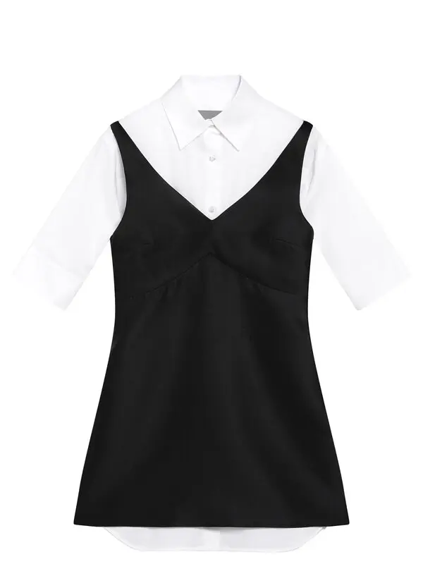 Balenciaga Hybrid Chemisier Mini Dress In Wool And Silk - Black