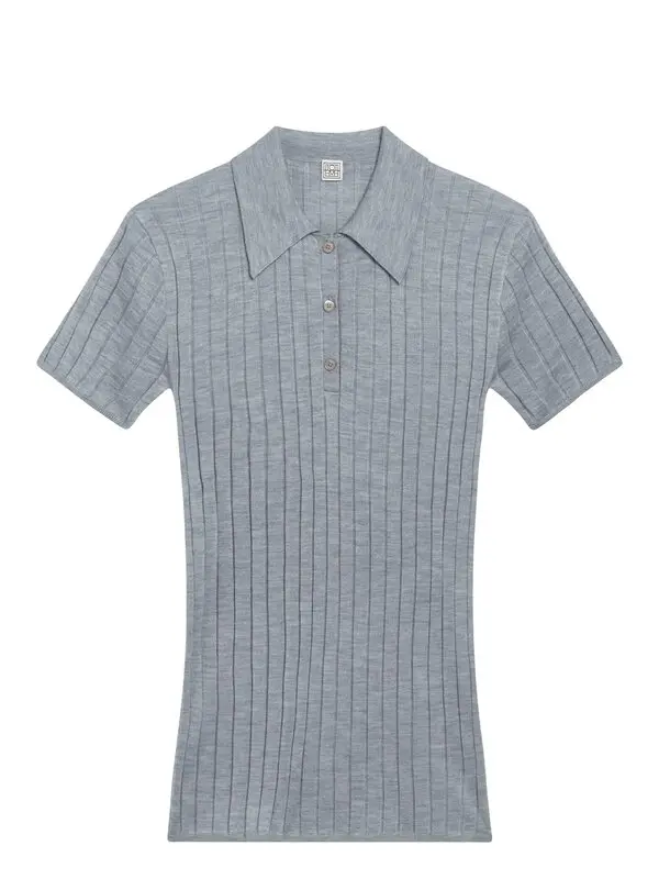 TOTEME Ribbed Cashmere And Silk Polo Shirt - Gray