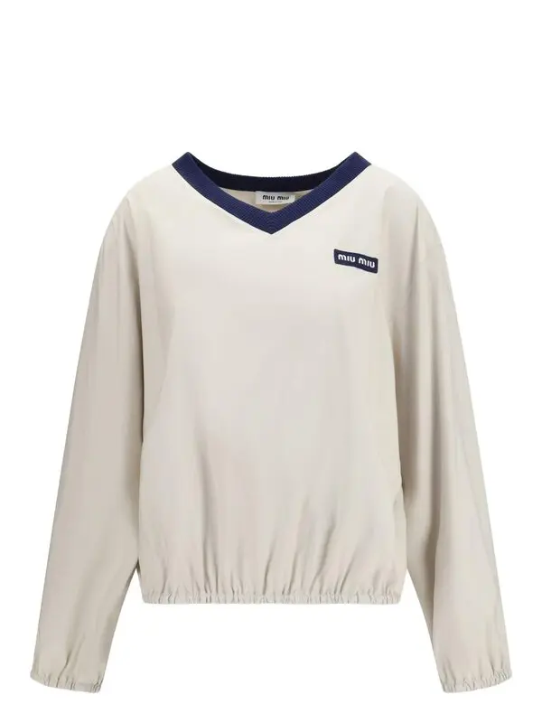 Miu Miu V-neck Sweater With Logo Patch - Black