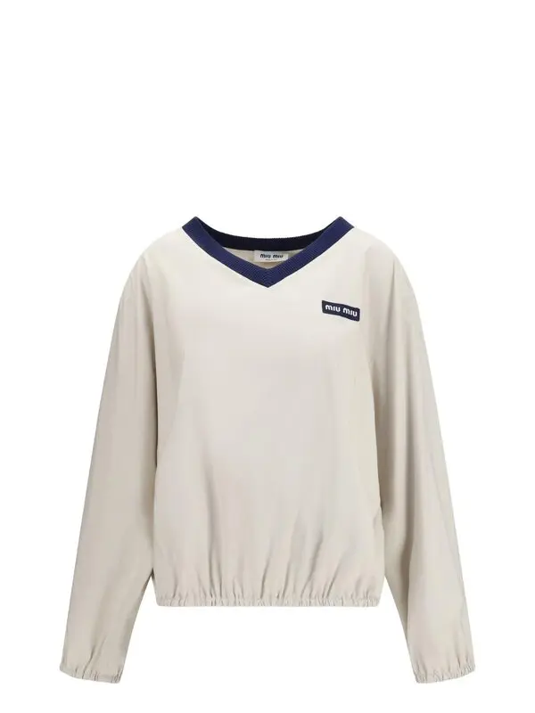 Miu Miu V-neck Sweater With Logo Patch - Black