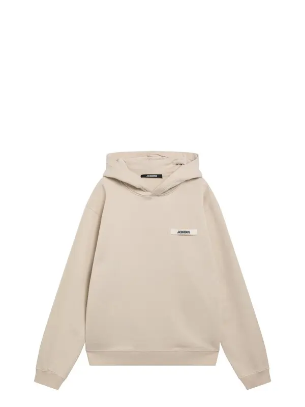 Jacquemus Cotton Fleece Hoodie With Grosgrain Logo Detail - Cream